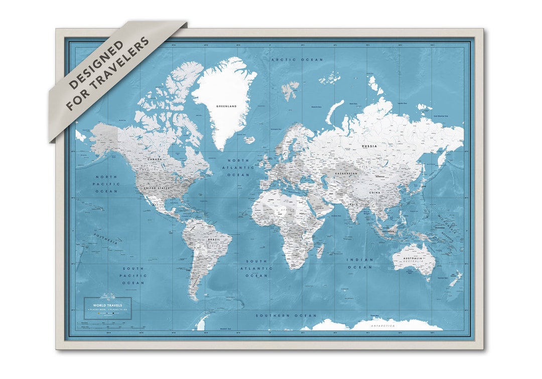 World Push Pin Map Framed Map With Pins Anniversary Gift - Etsy