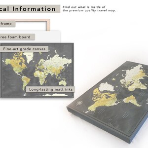 Push Pin Travel Map with Quote World Map canvas Modern | Etsy