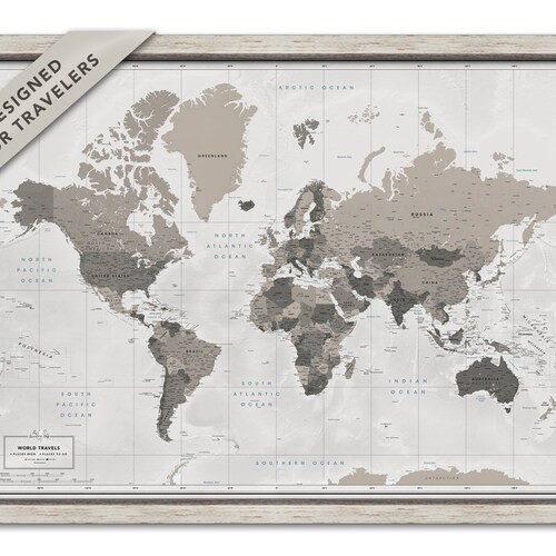 World Map for Travel Tracking Framed Push Pin Map With | Etsy