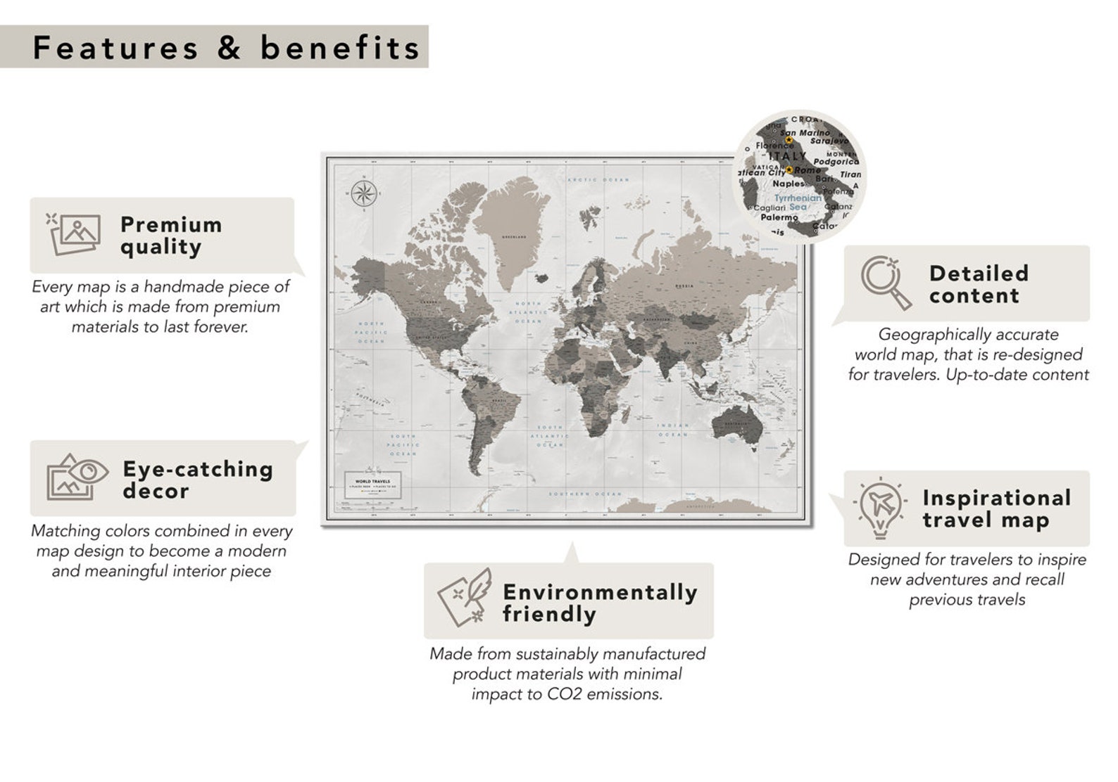 World map Poster for travelers Modern design travel pin map | Etsy