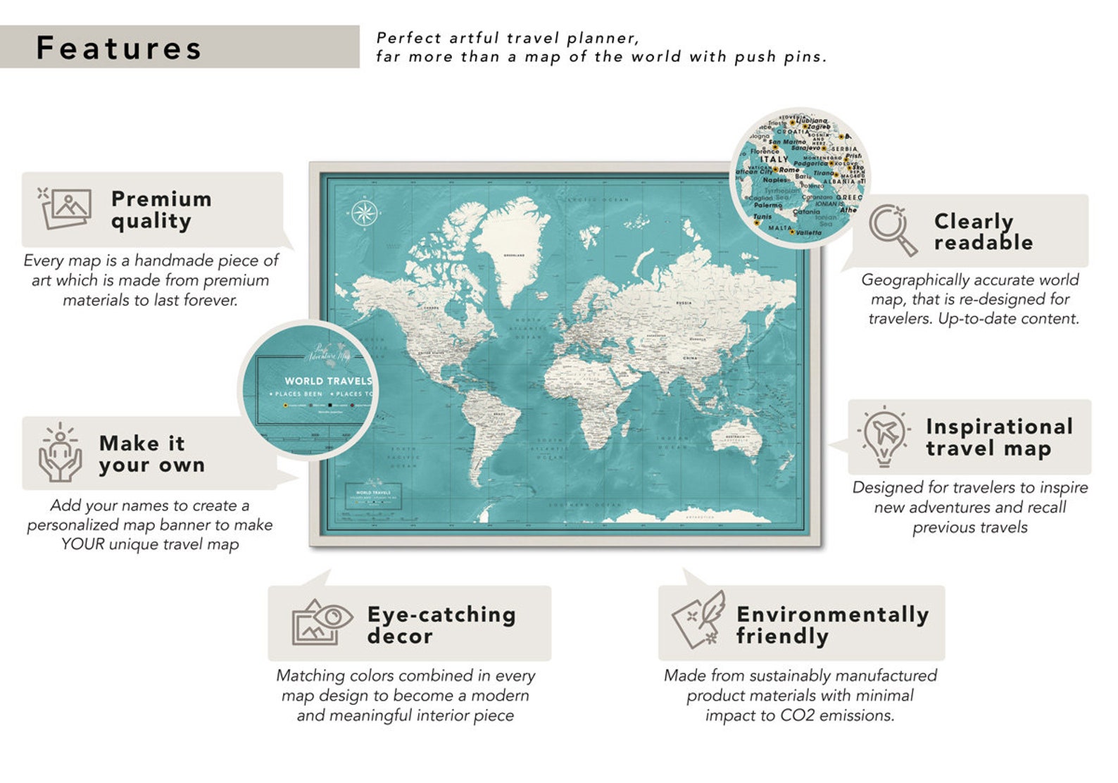 Framed Push Pin World Map, Personalized Travel Wall Art - Etsy