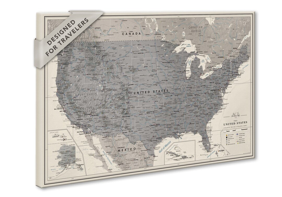 Push Pin Map USA Modern US Wall Map on Canvas - Etsy