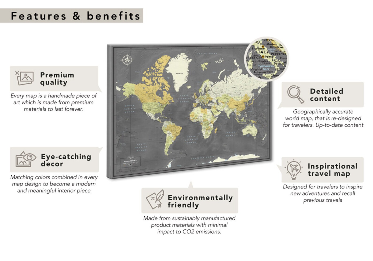 Push Pin Travel Map With Quote World Map Canvas Modern - Etsy