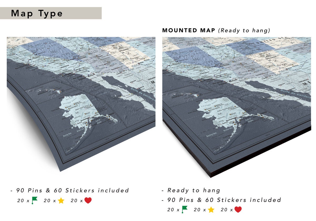 US map poster with push pins USA map poster Personalized | Etsy