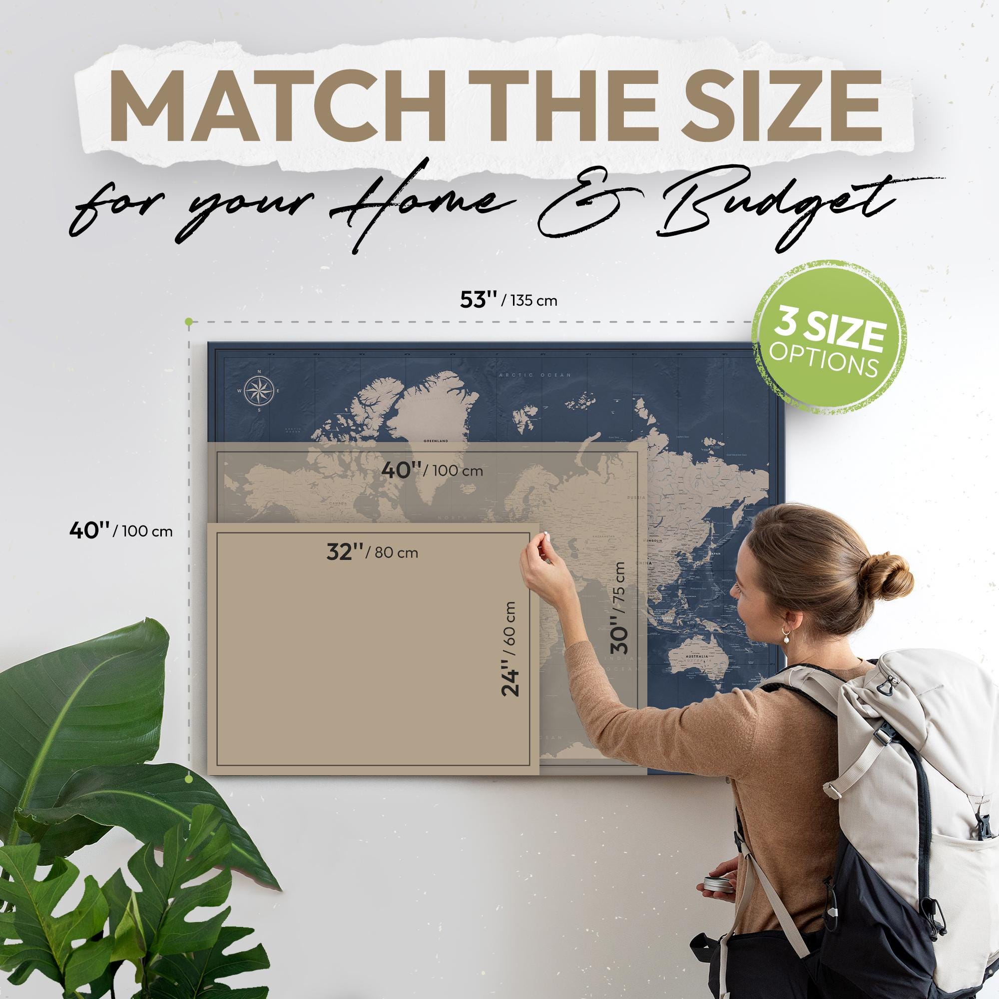 World Map Poster - Push Pin Travel Map - Anniversary Gift - Pinboard ...