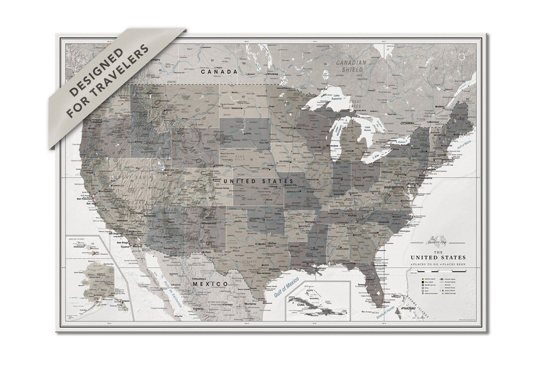 United States Map Poster for Travelers - Detailed US Map Print ...