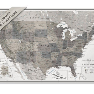 United States Map Poster for Travelers - Detailed US Map Print ...