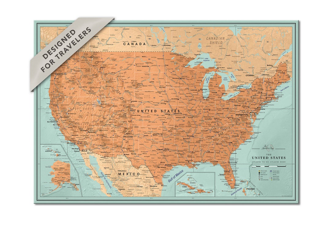 US Map With Pins, Personalized Travel Map, USA Map Poster With Pins ...
