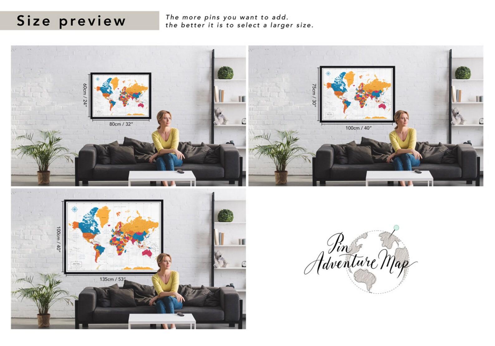 Framed World Push Pin Map Personalized World Map With Pins - Etsy