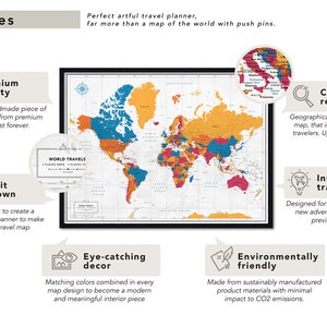 Framed World Push Pin Map Personalized World Map With Pins - Etsy