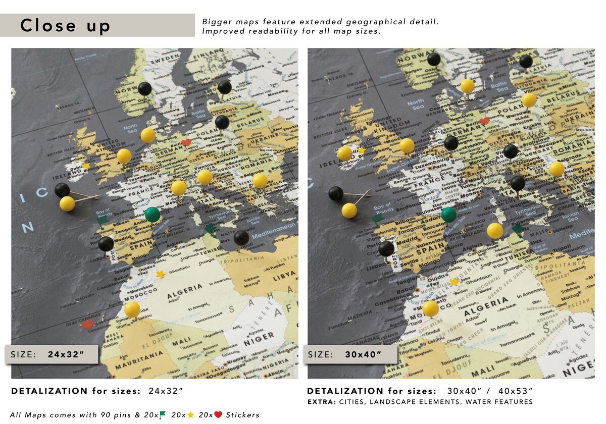 World Map Poster to Track Travels Personalized Push Pin | Etsy
