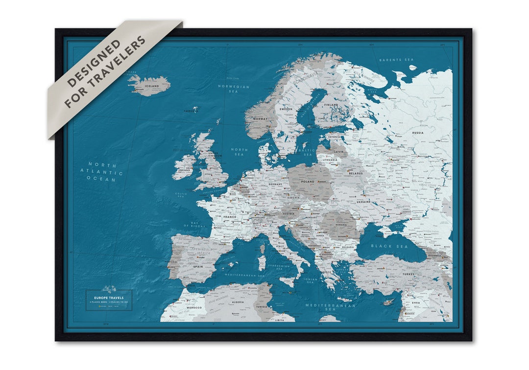 Europe Push Pin Map, Framed Map Pinboard, Europe Travel Map With Pins ...