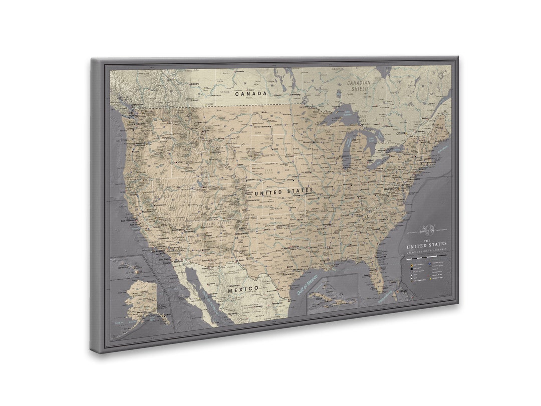 US Map for Travel Tracking - Minimalistic US Wall Map on Canvas - Large ...