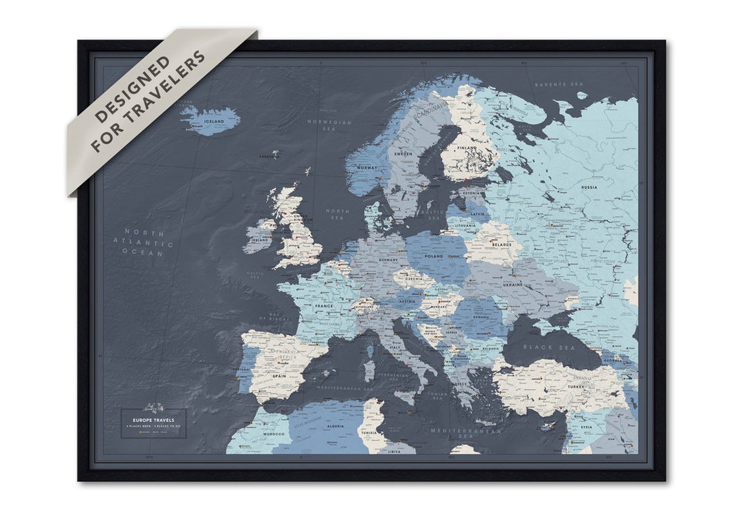 Framed Europe Travel Map With Pins – Modern Push Pin Wall Art - Etsy