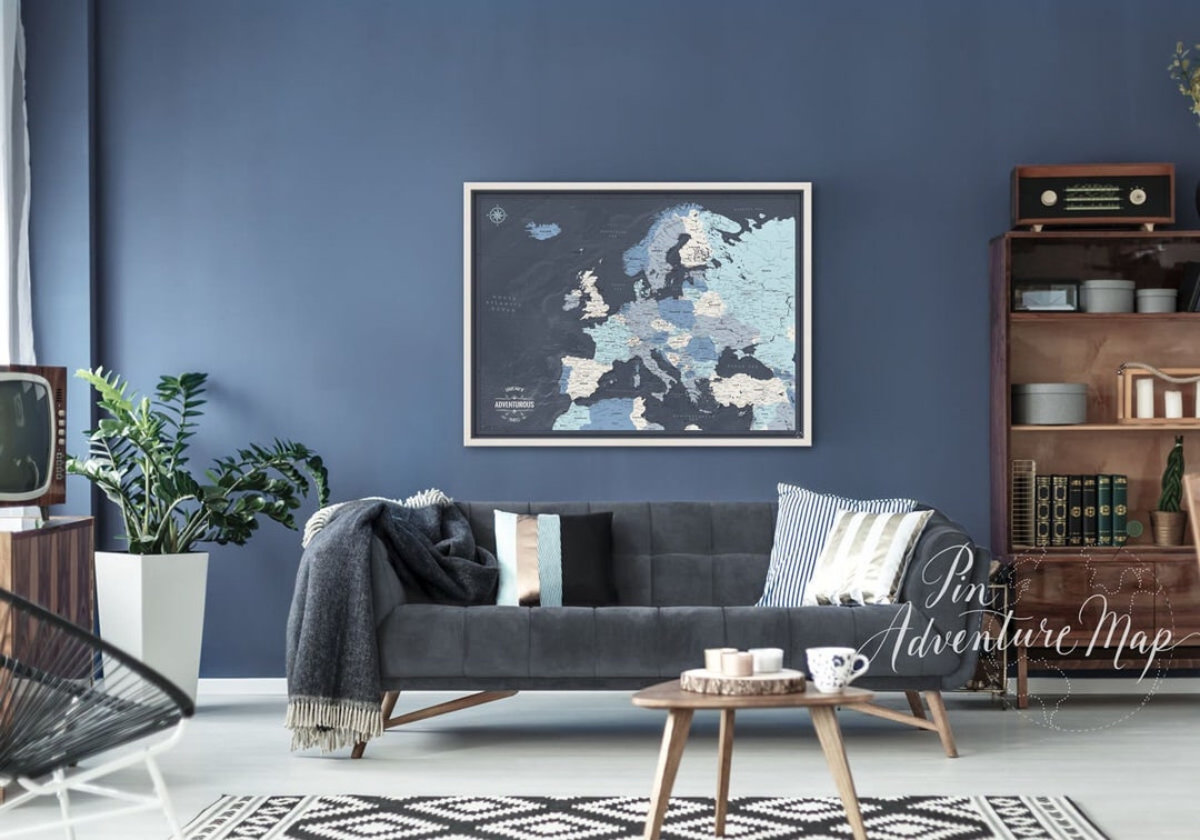Framed Europe Travel Map With Pins Modern Design Europe Map - Etsy