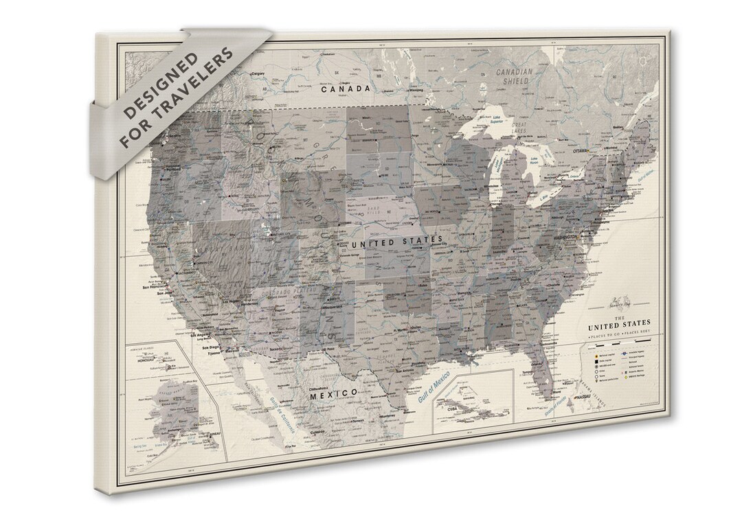 National Parks Map, United States Push Pin Map, USA Push Pin Canvas Map ...