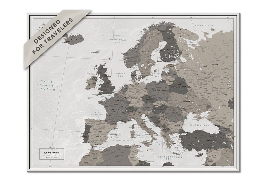 Europe Travel Map Print Push Pin Poster Gift for Traveler - Etsy