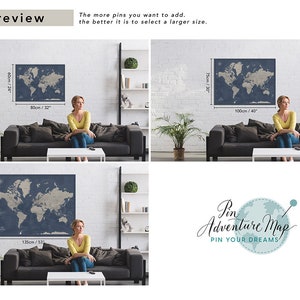 World Map Poster - Push Pin Travel Map - Anniversary Gift - Pinboard ...