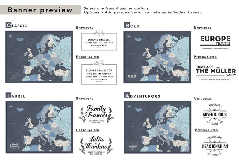 Framed Europe Travel Map With Pins – Modern Push Pin Wall Art - Etsy