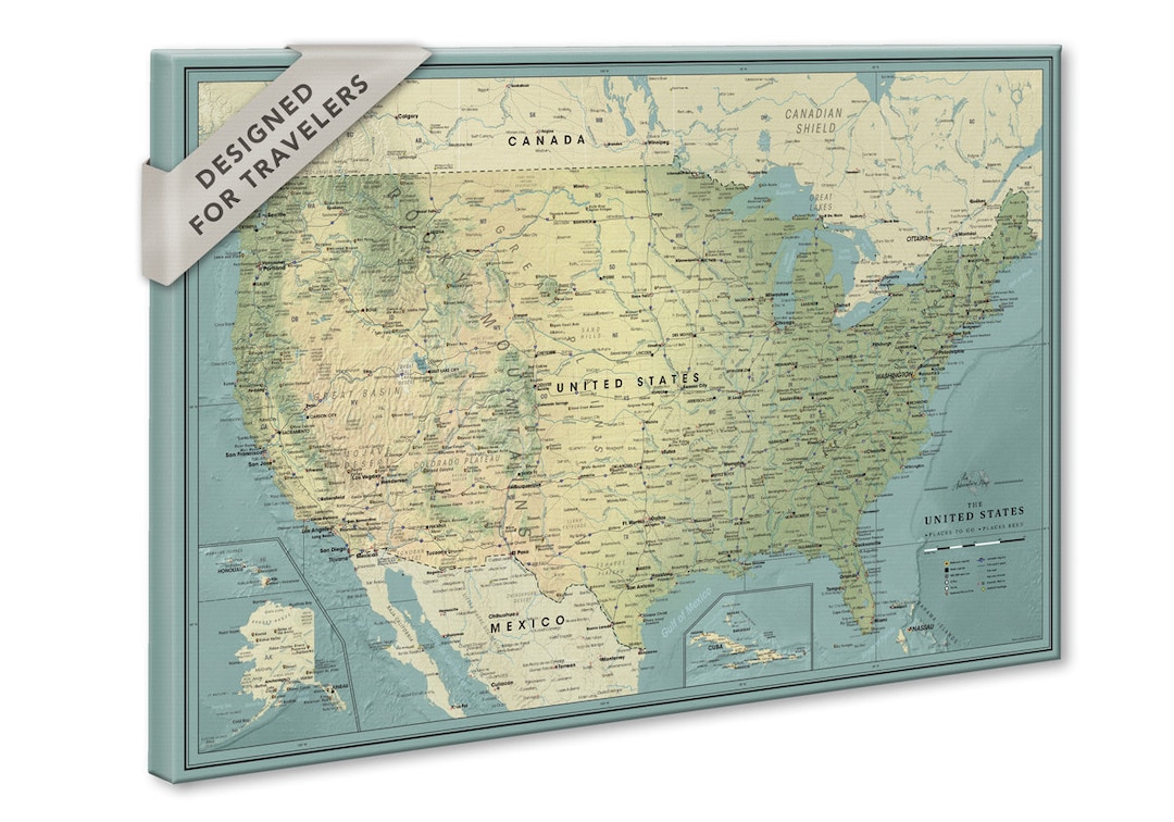 USA Map for Travelers Detailed United States Map on Canvas - Etsy