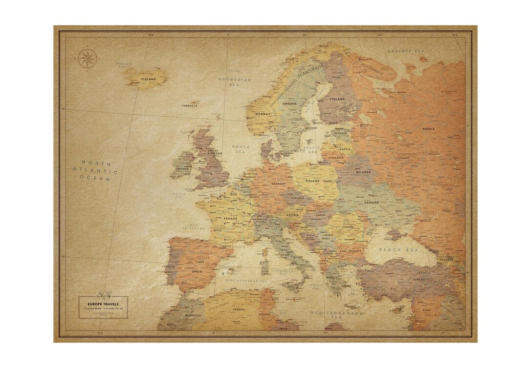 Vintage Europe Map Poster - Push Pin Europe Map - Europe Wall Map Print ...