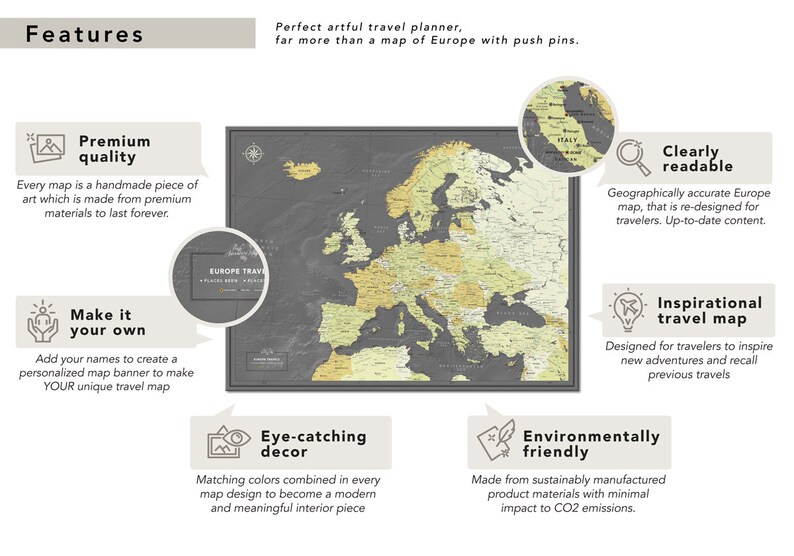 Europe Poster Travel Map With Push Pins European Map Pin - Etsy