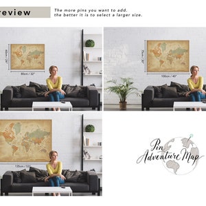 Vintage style map of the world poster Family travel pin map | Etsy