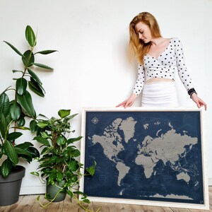 Push Pin World Map With Personalization Framed Minimalist - Etsy