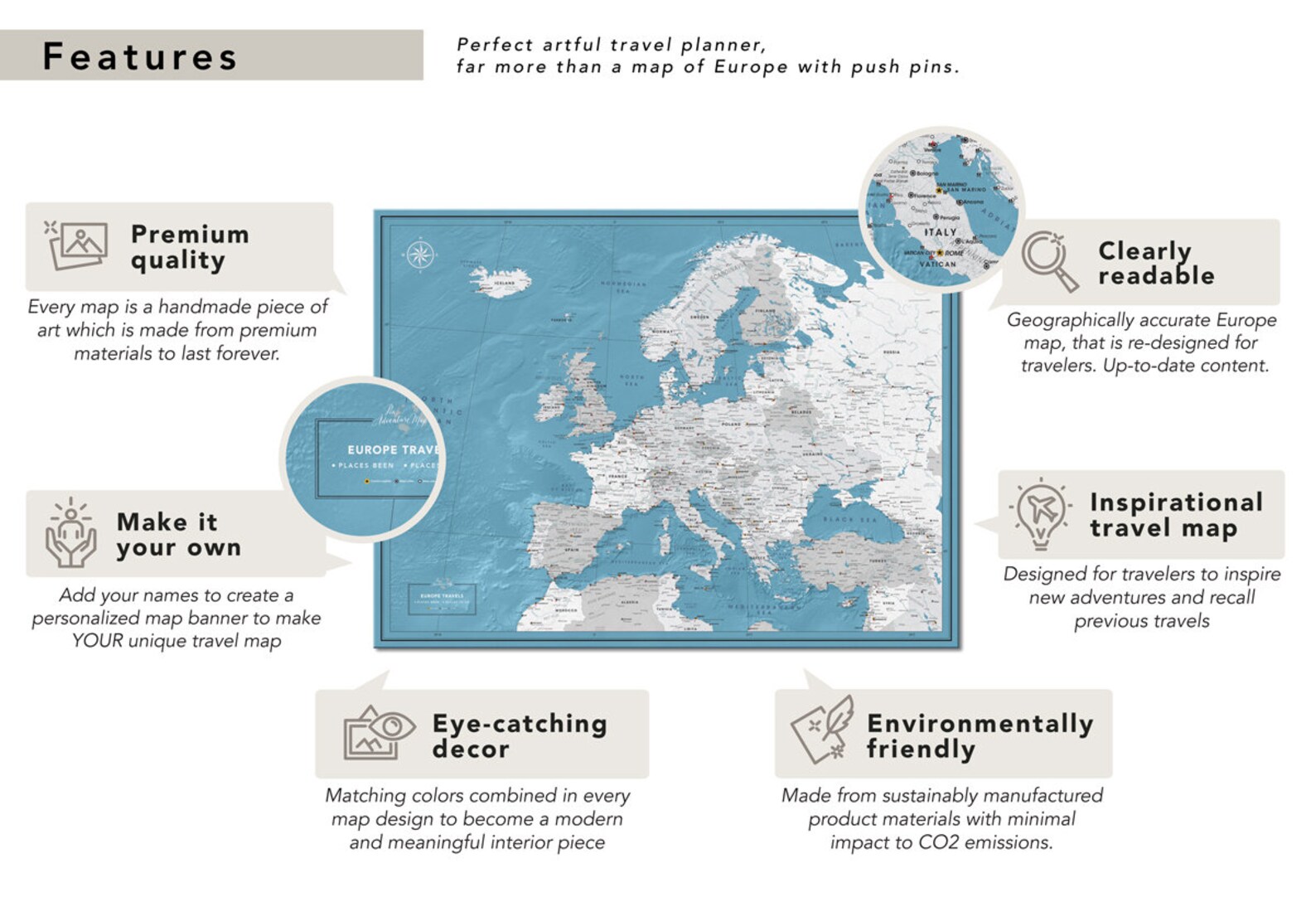 Europe Map Poster Personalized Map of Europe Travel Gift | Etsy