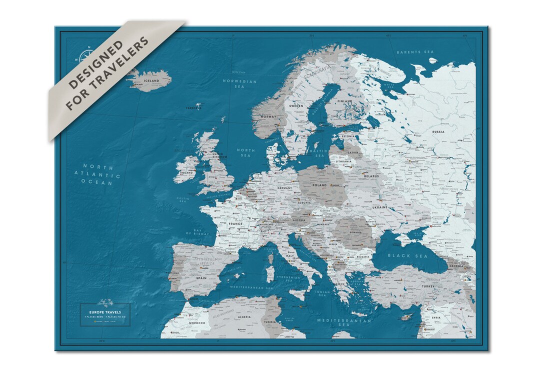Push Pin Europe Map, Personalized Poster of Europe, Pin Map Print ...