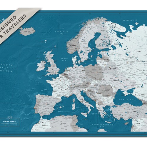 Europe Travel Map With Pins Push Pin Europe Map Poster With - Etsy