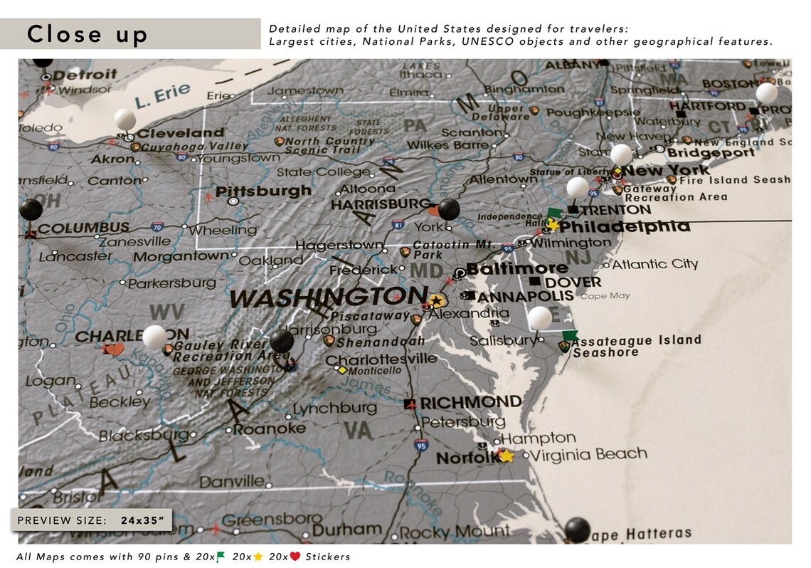 Framed Push Pin Map of the United States USA Travel Map | Etsy