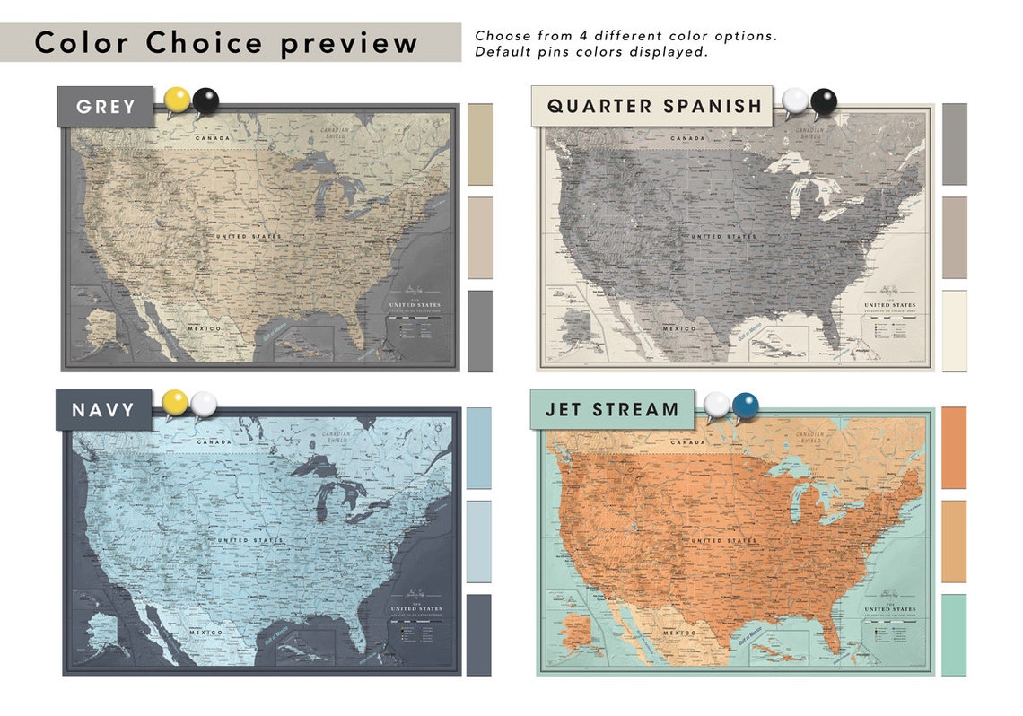 Detailed United States push pin map Framed USA Map with | Etsy
