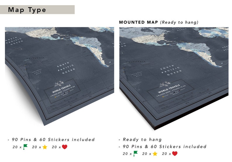 World Map Poster to Track Travels Personalized Push Pin | Etsy