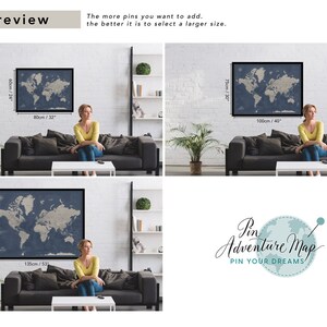 Push Pin World Map With Personalization - Framed Minimalist Travel Map ...