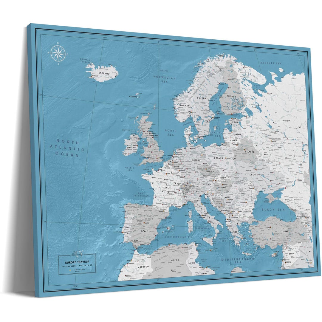 Personalized Europe Push Pin Travel Map on Canvas, Anniversary Gift - Etsy