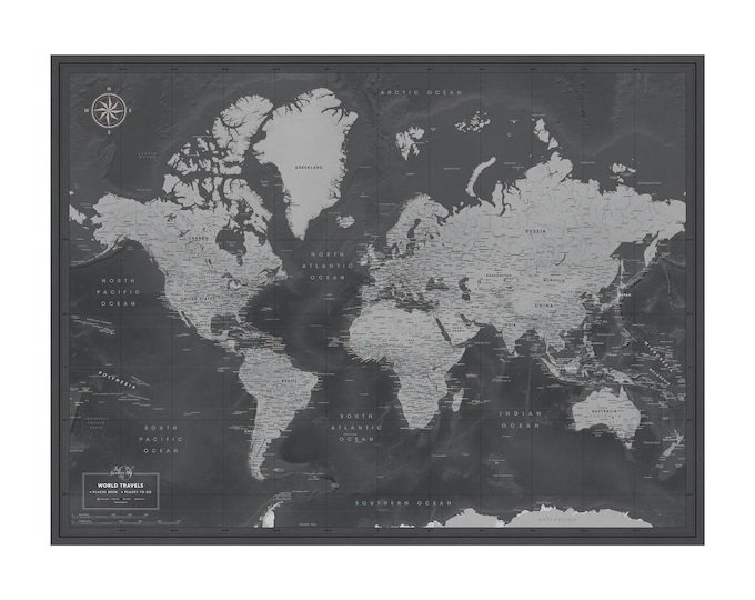 World Map Poster - Push Pin Travel Map - Anniversary Gift - Pinboard ...