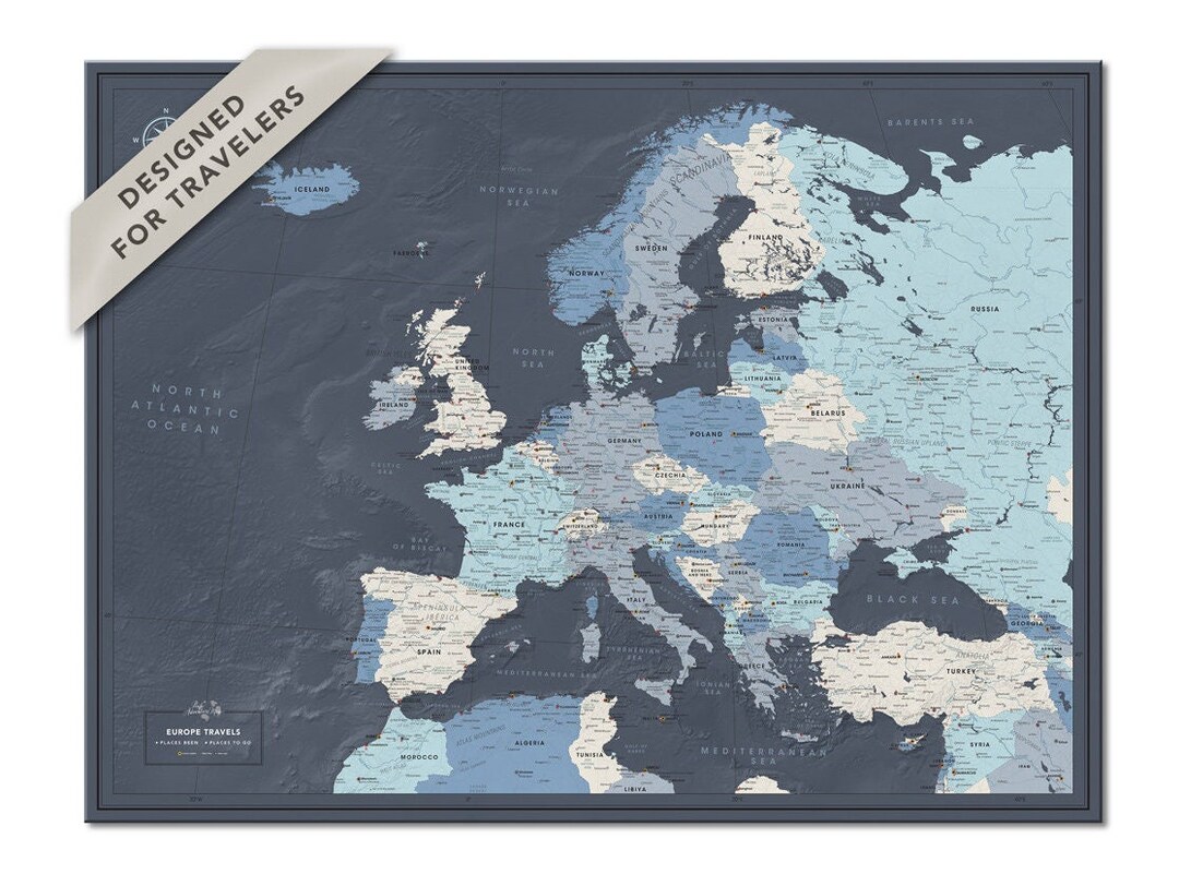Europe Travel Map With Pins, Push Pin Europe Map Poster With ...