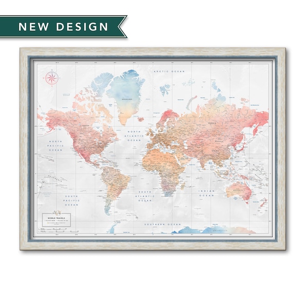 Framed Push Pin World Map - Etsy