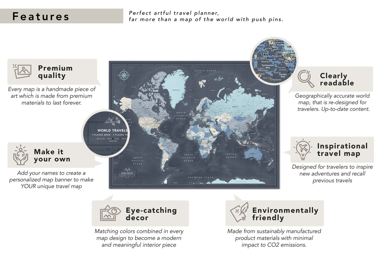 World Map Poster to Track Travels, Personalized Push Pin Travel Map ...