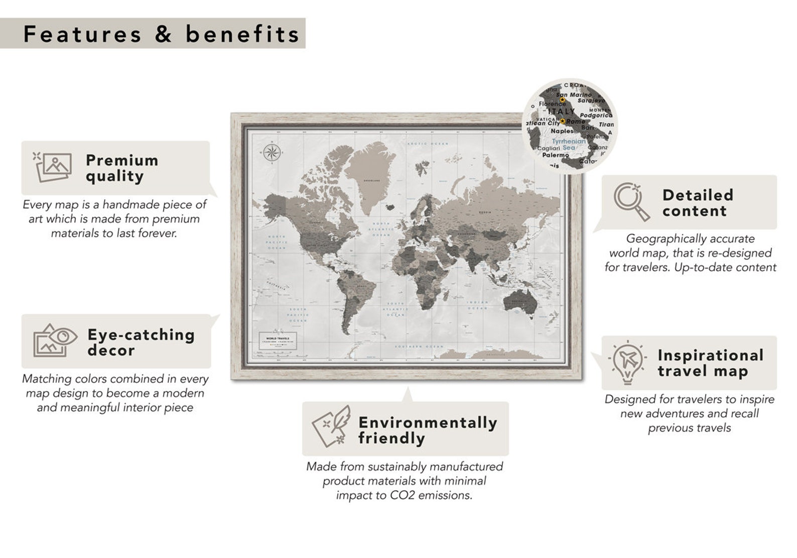 World Map for Travel Tracking Framed Push Pin Map With | Etsy