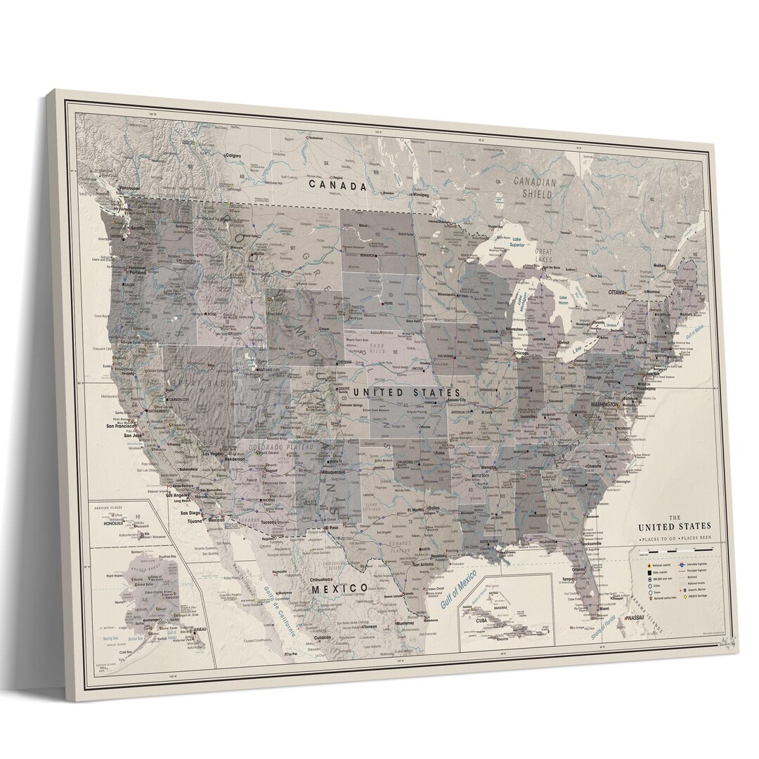 National Parks Map, United States Push Pin Map, USA Push Pin Canvas Map ...