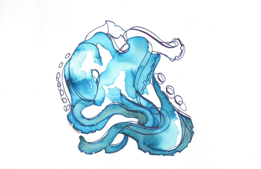 Octopus Drawing - Quantum Octopus - Fine Art Print 5"x7" Ink Drawing in ...