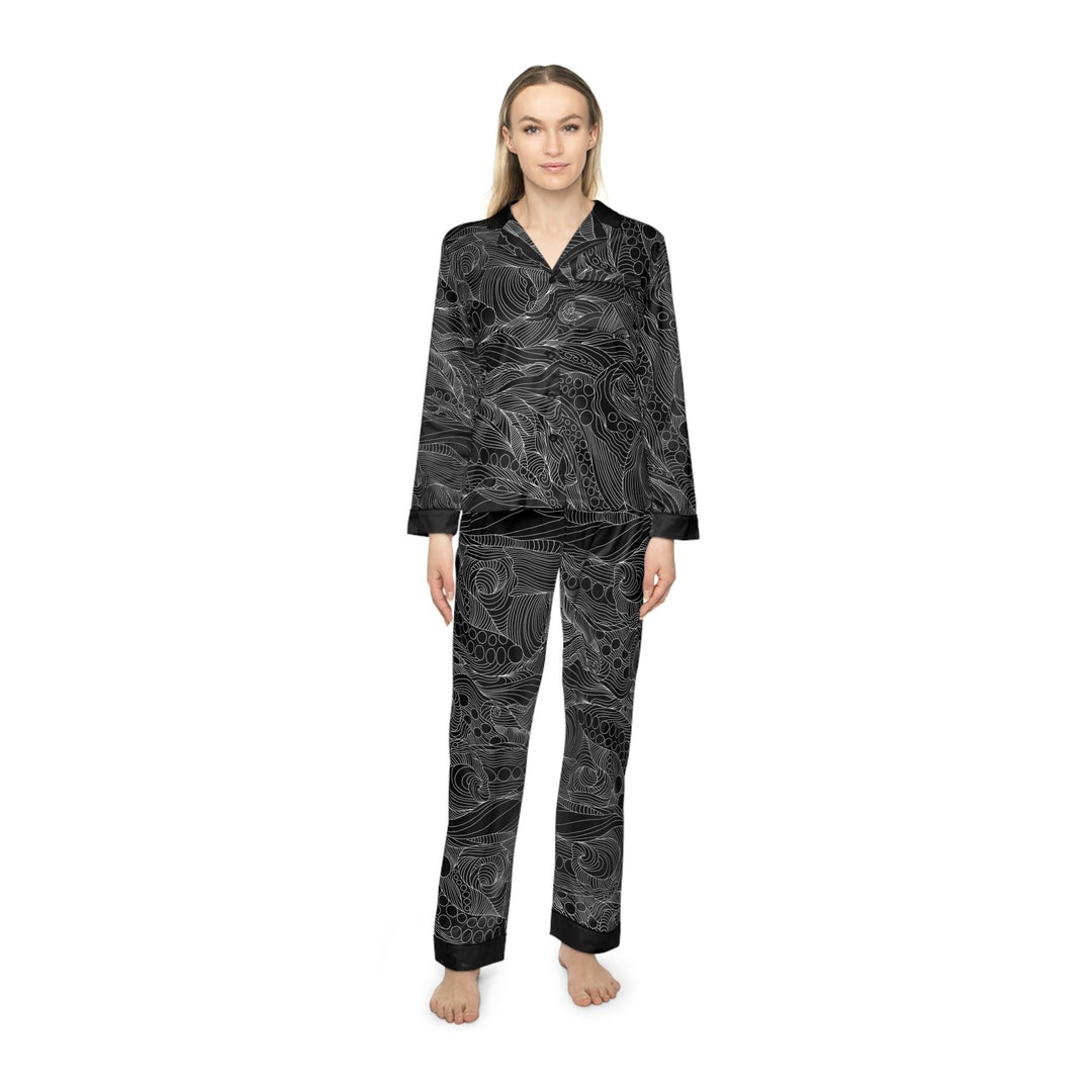 Black Intrigue Linework Abstract Octopus Women's Satin Pajamas (AOP) - Etsy