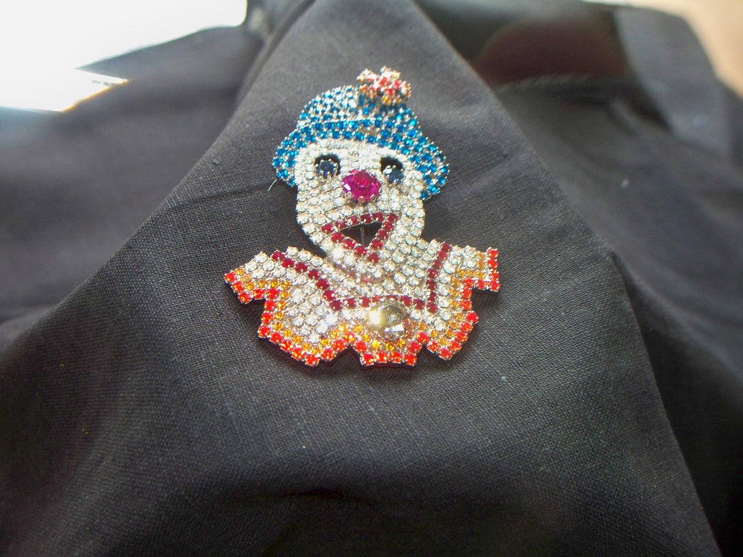 Large Vintage Clown Head Diamante Rhinestone Set Brooch 3D Effect Pin ...