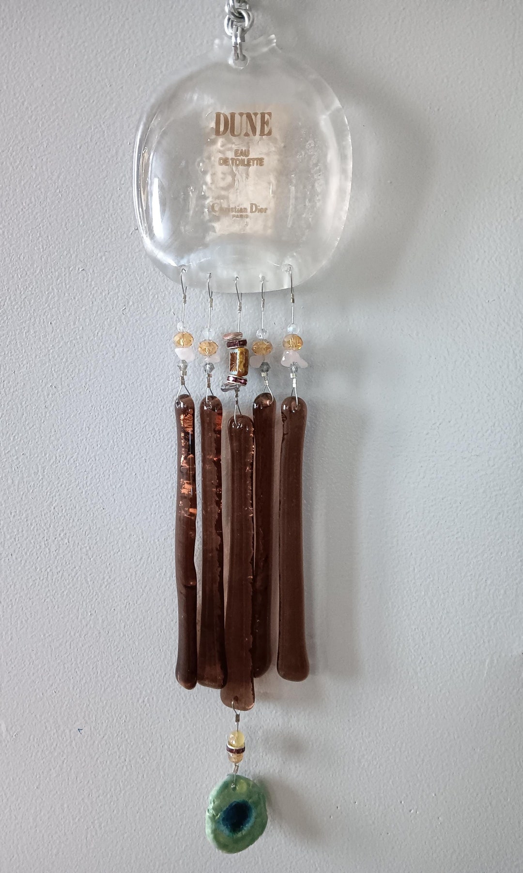 Perfume Bottle Wind Chime Upcycled Fused Glass Decor Garden Patio ...