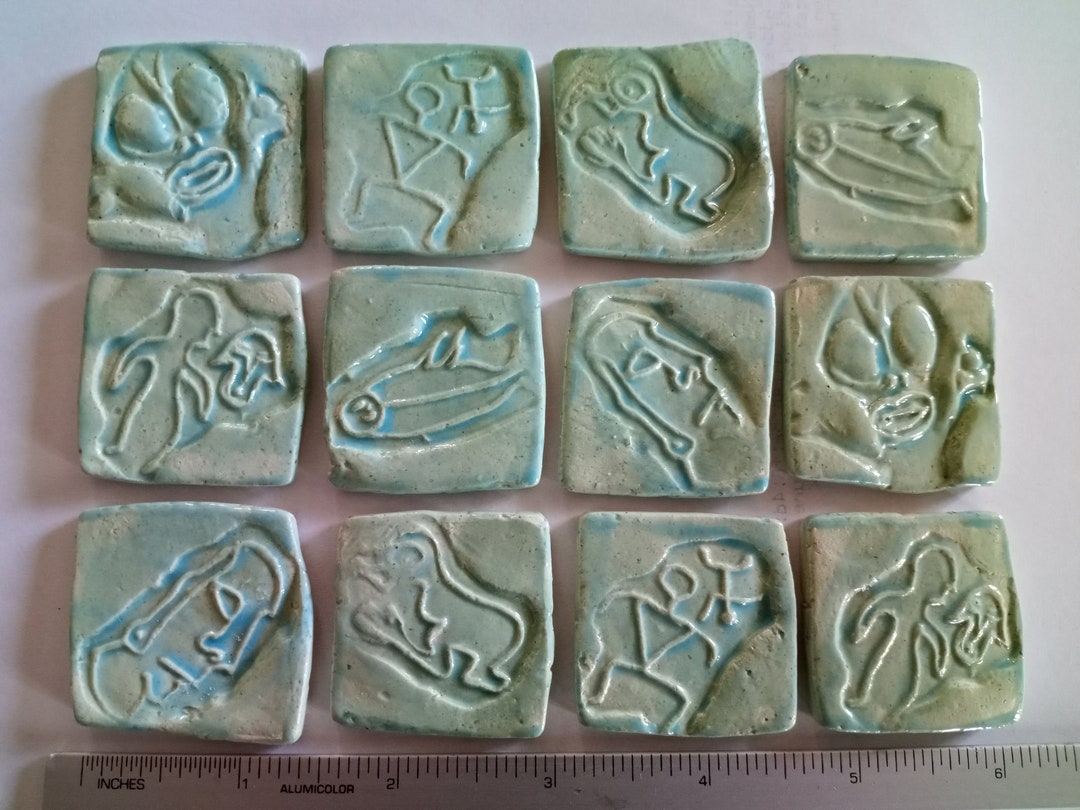 12 Square Ceramic Mosaic Tiles South Pacific Tiki Maori Turquoise - Etsy