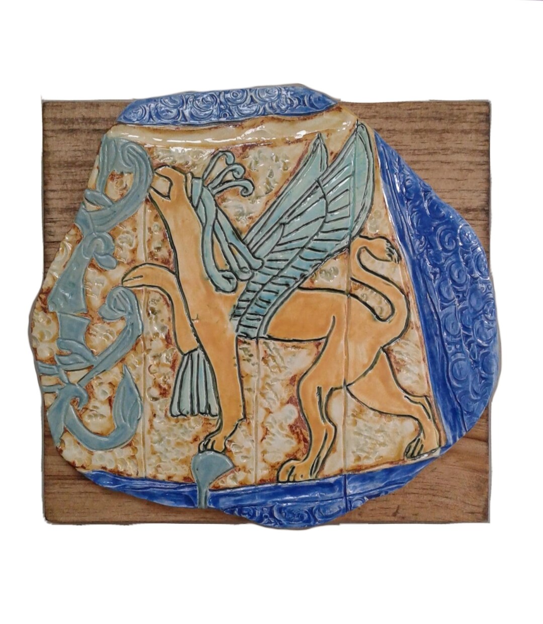 Anzu Sumerian Tile on Wood Plaque Griffin Ceramic Wall Art Akkadian ...