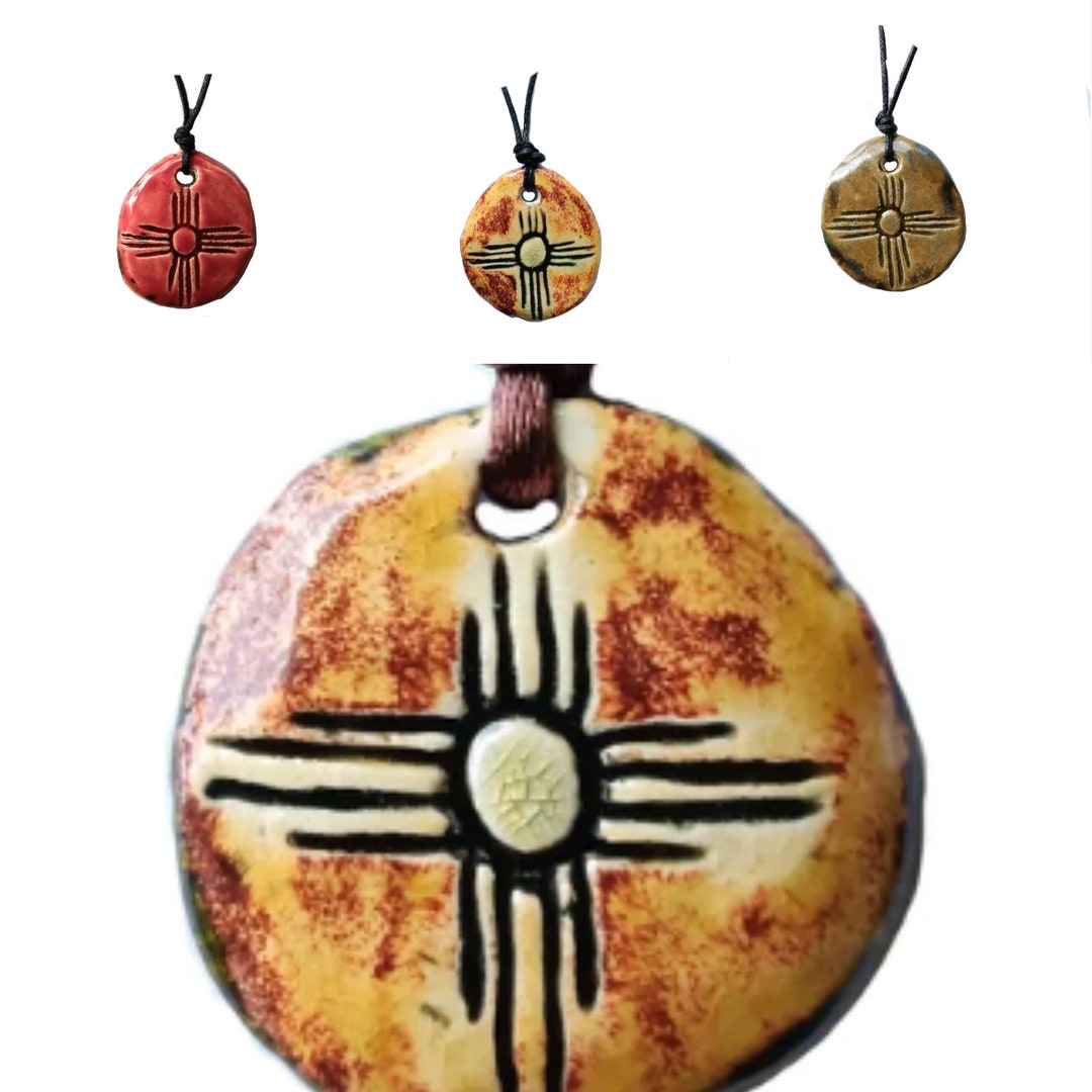 Zia Sun Necklace Ceramic Pendants Native American Solar Symbol Amulets ...