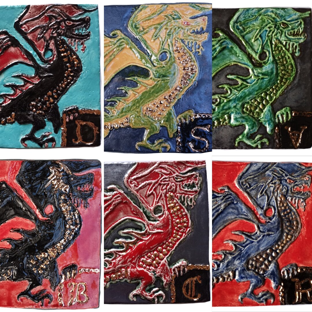 Ceramic Dragon Tiles 4 X 4 With Gold Highlights Various Colors - Etsy